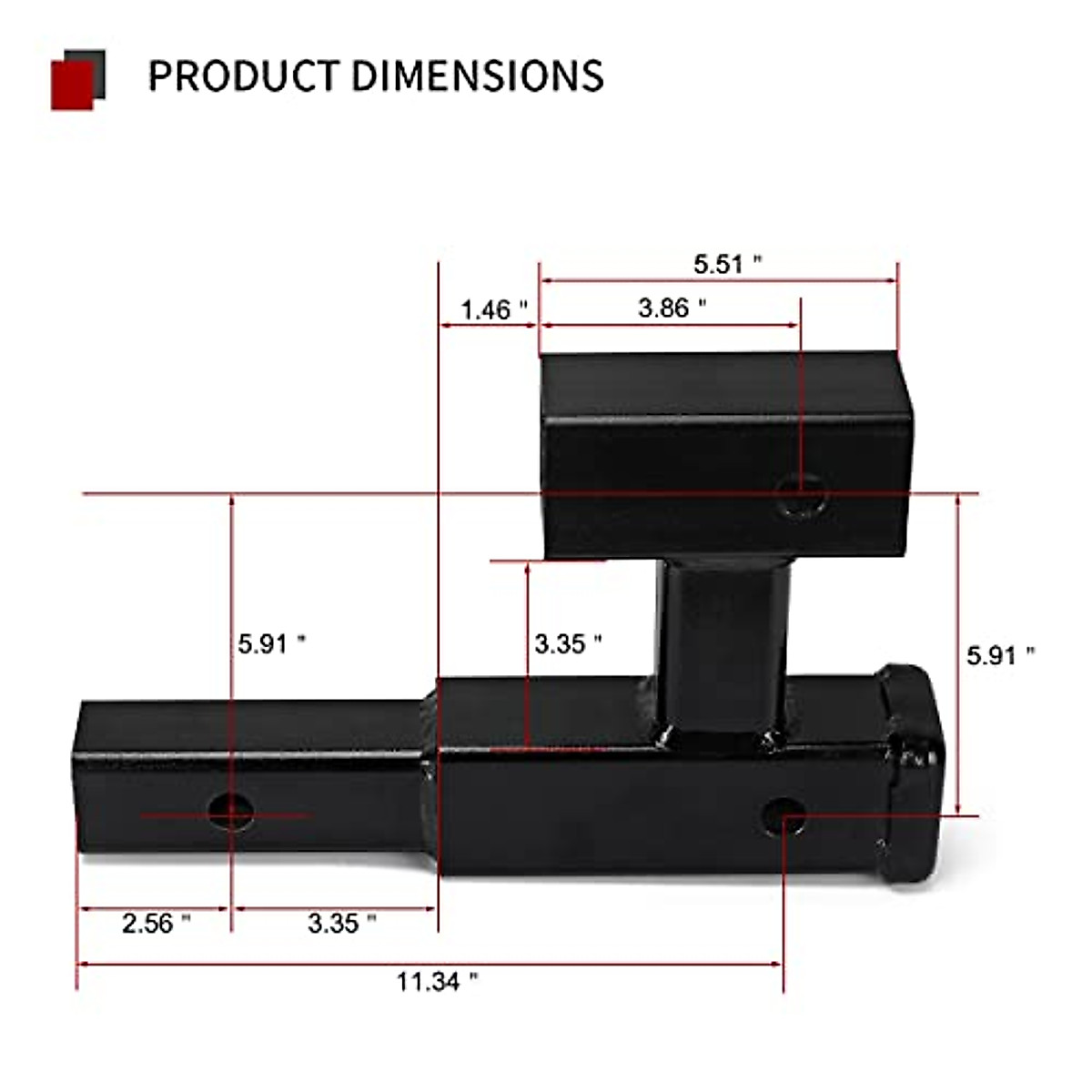 YITAMOTOR 2 inch Dual Receiver Extender Trailer Towing Hitch Extension Bicycle Extender (GTW- 4000 lb.)