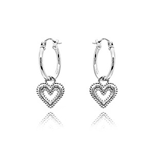 Paz Creations 925 Sterling Silver Earrings for Women - Small Hoop Earrings with Heart Charm, Hypoallergenic Sterling Silver Dangle Earrings for Women (Sterling Silver Charm)