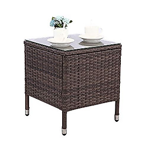 Polar Aurora 3pcs Patio Bistro Set Outdoor Armchairs PE Rattan Wicker Furniture 3 Piece Conversation Set Garden Table and Chairs with Washable Cushions