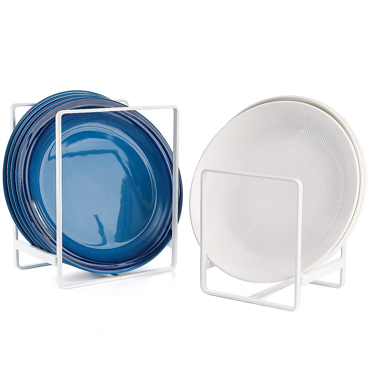 ZOOFOX 3 Pack Plate Holder Organizer, Upright Metal Dish Storage Stand, Dying Display Rack for Kitchen Cabinet, Counter and Cupboard ( Small and Large, White )