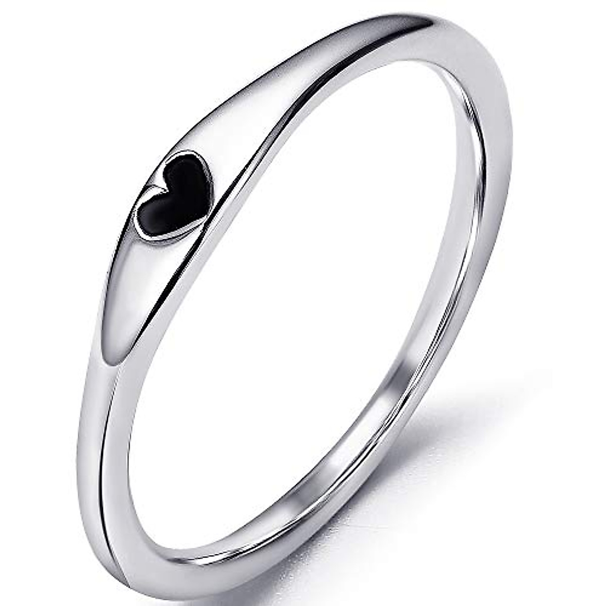 Stainless Steel Heart Shape Classical Wedding Band Stackable Ring (Silver & Black, 3)