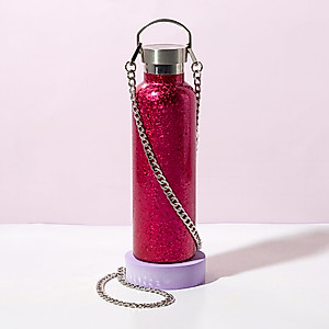 Paris Hilton Diamond Bling Water Bottle with Lid and Removable Carrying Strap, Stainless Steel Vacuum Insulated, Crackle Design, 25-Ounce, Pink Crackle