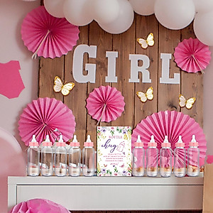 Sherr Butterfly Cool Baby Shower Games Bottle Chug Sign Wooden Butterfly Baby Gift Sets Gender Reveal Party Favors and 12 Pcs Baby Bottle Shower Favor Baby Bottles for Baby Shower Games Gender Reveal