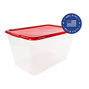 SIMPLYKLEEN 14.5-gal. Durable Stacking Plastic Storage Containers with Lids, Red/Clear (Pack of 4)