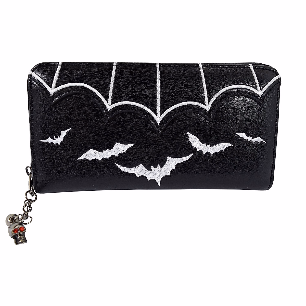 Lost Queen Witch Gotham Knight Bat Attack Bat Logo Zip Around Wallet (White)