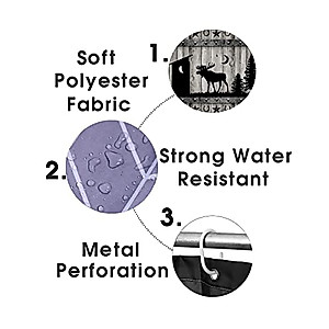 Camille&Andrew 4PCS/Set Rustic Deer Shower Curtain, Black Outhouse Pine Tree Moon Western Texas Star Horseshoe Wildlife Hunting Cabin Grey Barn Door Farmhouse Bathroom Decor, Non-slip Bath Rugs, Moose