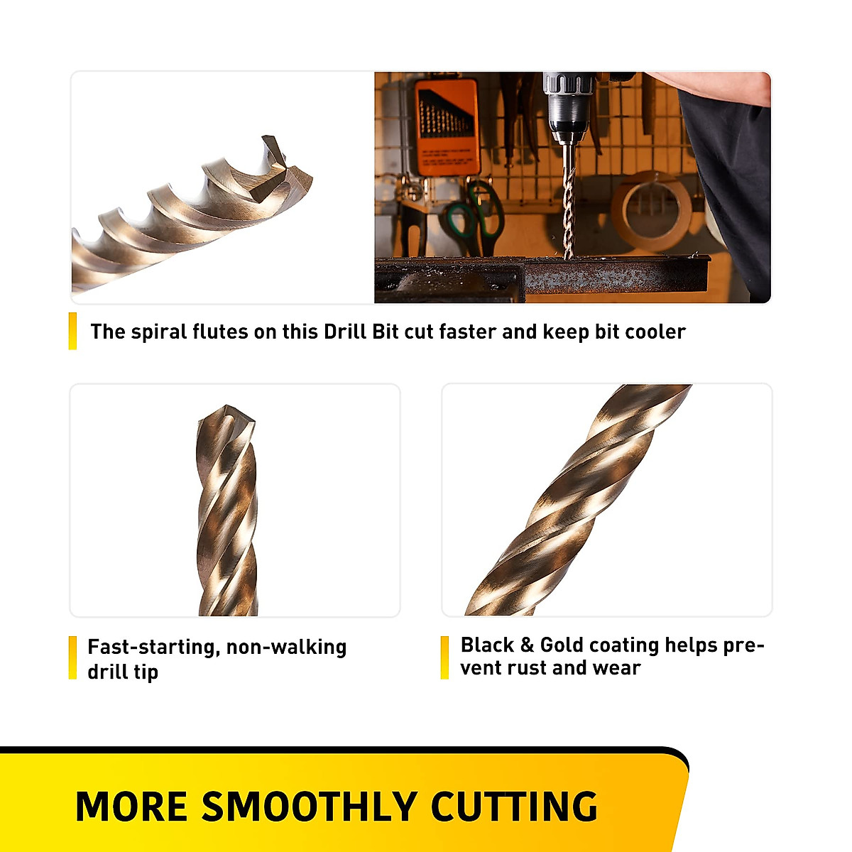 Anfrere 21pcs Cobalt Drill Bits Set, M35 Drill Bits for Cutting Hard Metal Hardened Steel Wood, 3 Flute 1/16 to 3/8 Inch Twist Drill Bit Set for Corded or Cordless Power Drills Home Tools, 1021