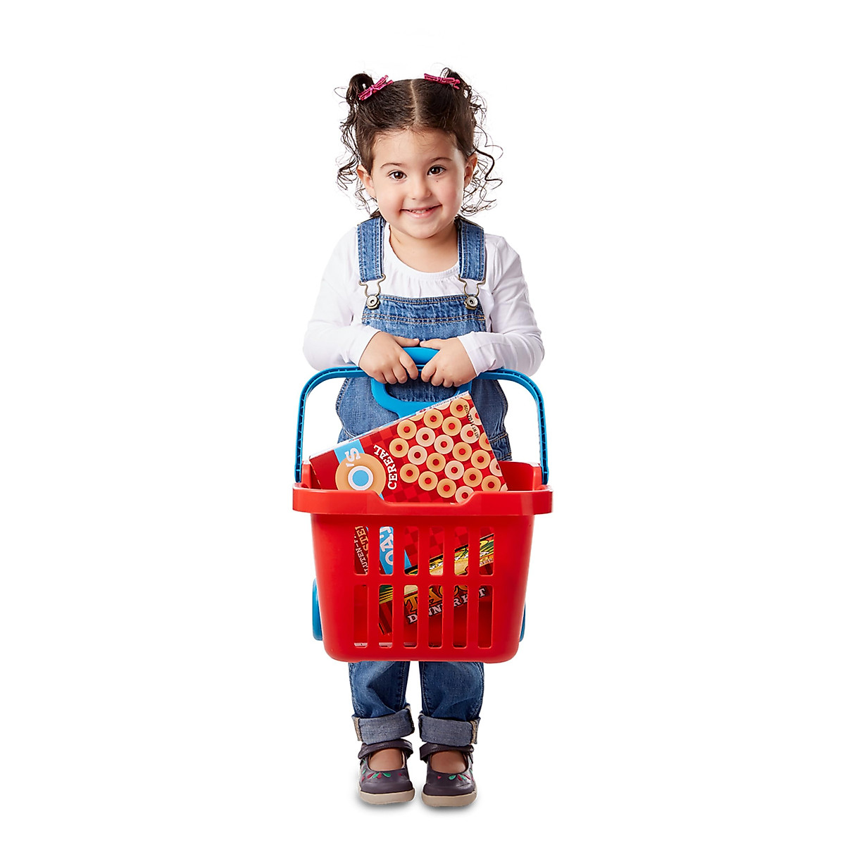 Melissa & Doug Fill and Roll Grocery Basket Play Set With Play Food Boxes and Cans (11 pcs), Frustration-Free Packaging)