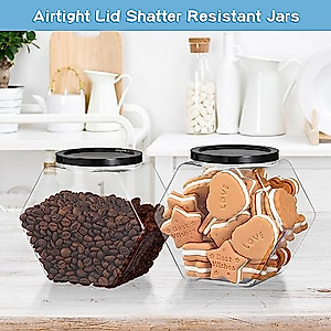 Dandat 12 Pcs Plastic Candy Jars Container with lids, Hexagon Shaped Jars 30oz and 73oz Clear Wide Mouth Candy Storage Jar for Cookies, Candy, Snacks, Paper Stars, Detergent Pods, Gifts and Storage