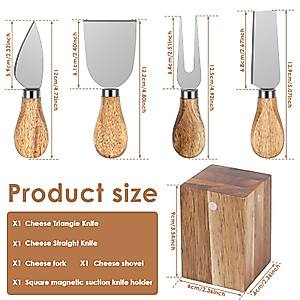 Wekvgz Cheese Knife Set, 4 Small Stainless Steel Charcuterie Board Utensils with Magnetic Acacia Wood Holder, Cheese Cutter Set (A)