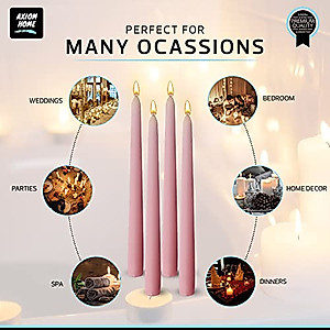 Axiom-Pack of 10 Unscented Taper Candles-9.84 Inches Tall Thicker Candle Set-9 Hours Burning time-Premium Quality Wax dripless candlesticks for Home Décor Wedding, Party & Valentines Day (Baby Pink)