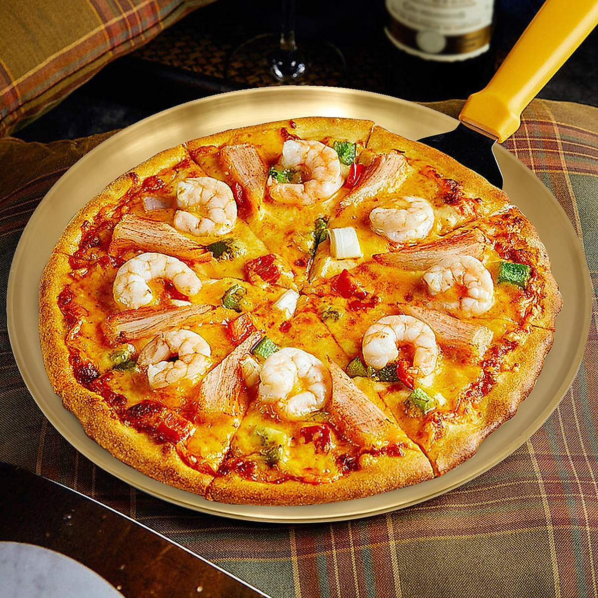 Zreneyfex Stainless Steel Pizza Pan 13½ inch Round Pizza Tray Pizza Baking Sheet for Home Restaurant Party, Healthy & Heavy Duty, Dishwasher Safe & Easy Clean - Set of 4