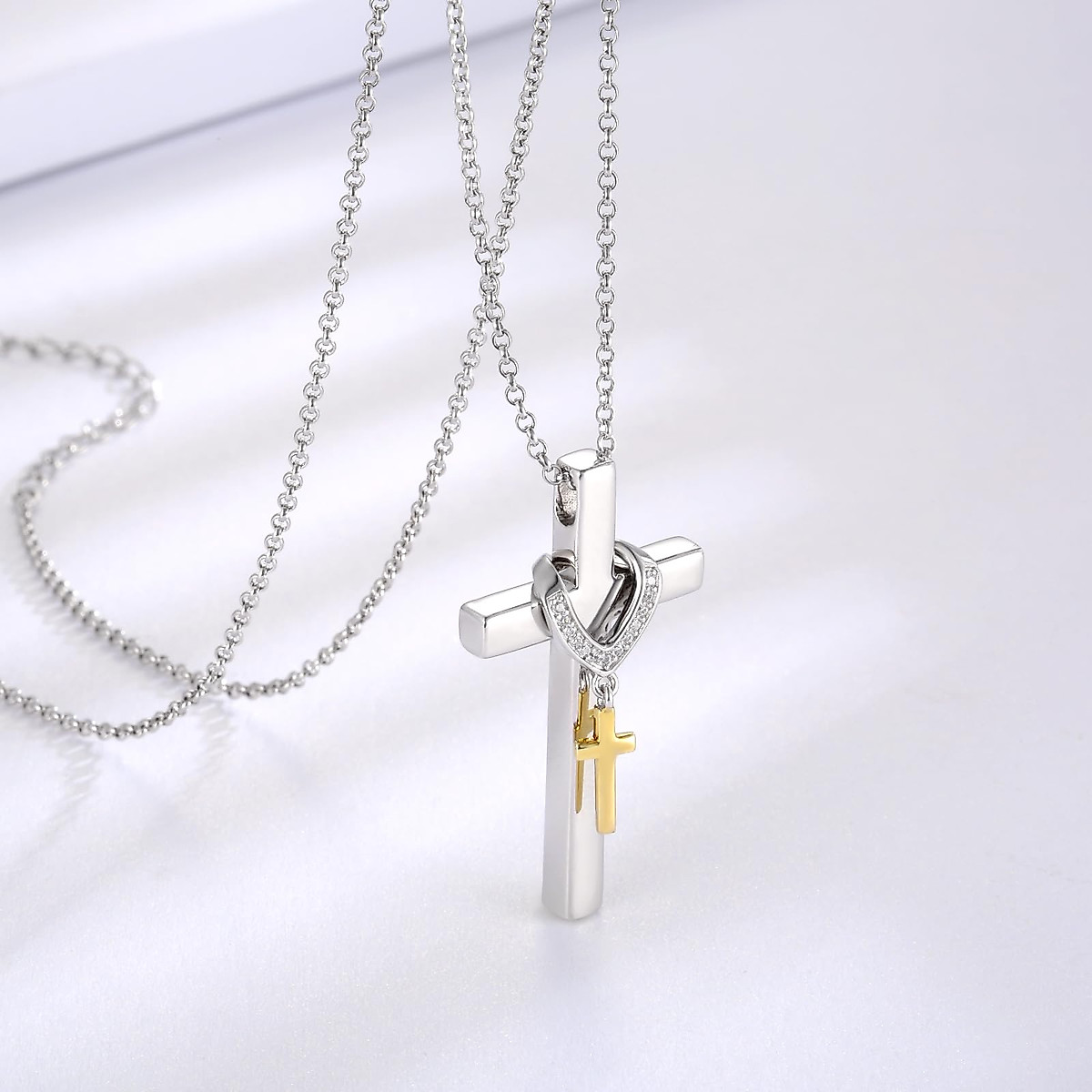 oGoodsunj Sterling Silver Cross Urn Necklace - Memorial Pendant Cremation Jewelry Keepsake Pendant Gift for Ashes for Women Men (Gold)