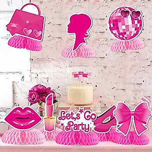 Come on Let's Go Party Honeycomb Centerpieces Hot Pink Princess Doll Honeycomb Cosmetic Lipstick Bow Table Decorations for Girls Doll Theme Bachelorette Party Birthday Bridal Shower Party Supplies