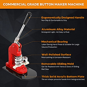 BEAMNOVA Button Maker Machine DIY Round Pin Maker Kit, 32mm / 1.26 in (About 1-1/4 Inch) Badge Press Machine with 1000 Button Blanks Parts Supplies