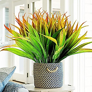 CLONG 4pcs Artificial Fake Grass Plants Faux Fake Grasses Plastic Plant Greenery (Orange and Green)