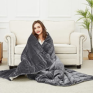 HOSUKKO Weighted Blanket - Grey 60"x80" 20lbs Flannel Sherpa Breathable Soft Warm Thick Heavy Blanket with Premium 0.8mm Glass Beads Big Winter Blanket Throw for Adult