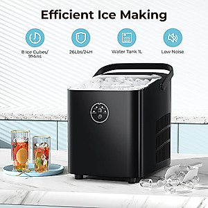 Xbeauty Countertop Ice Maker with Handle, 9 Bullet Ice Ready in 6 Mins, Self-Cleaning Portable Ice Machine with Basket and Scoop, 2 Sizes of Bullet Ice for Outdoor Camping/Bar/Party/Kitchen, Black