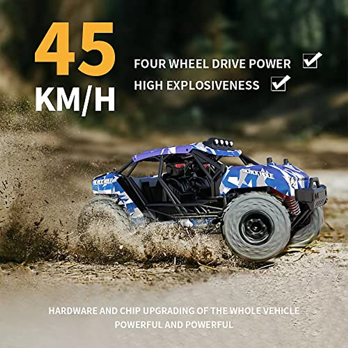 PHOUPHO Remote Control Car 1:16 Scale 45Km/h 4WD RC Car, Drift Off-Road High Speed Remote Control Monster Trcuk with Two Rechargeable Batteries, Hobbyist Grade for Adults, Toy Gift for Boys Girls