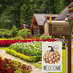 Fall Garden Flag，Welcome Pumpkin Fall Flag 12X18inch，Double Faced Linen Material ，Outdoor Fall Decor，Farmhouse Welcome Banner Pumpkin Decor