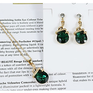 14K Gold Plated Drop Crystal Zircon Green Snake Pendant Necklace and Earring Jewelry Set