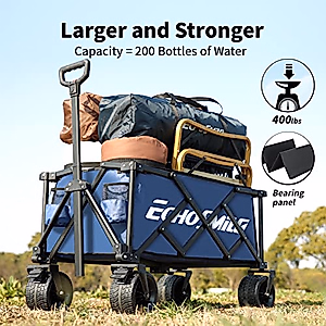 EchoSmile Collapsible Folding Wagon Cart, Beach Wagon for Sand with Big Wheels, Heavy Duty 400lbs Capacity Utility Wagon, Portable Garden Cart with Adjustable Handle, Foldable Grocery Wagon for Sports
