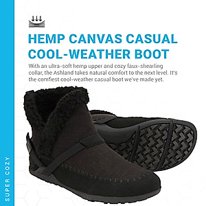 Xero Shoes Ashland Women’s Fall Boots, Vegan Casual Boots with a Soft Hemp Upper and a Cozy Faux Shearling Collar - Black, Size 8