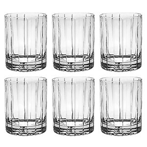 Barski - European Quality Glass - Crystal - Set of 6 - Double Old Fashioned Tumblers - DOF - 13 oz. - with Classic Clear Striped Design - Glasses are Made in Europe