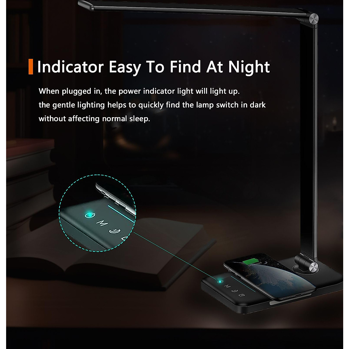 AFROG Multifunctional LED Desk Lamp with 10W Fast Wireless Charger, USB Charging Port, 5 Lighting Modes,7 Brightness Levels, 40 min Timer, Night Light Function,Eye-Caring Office Lamp, 5000K,8W,Black