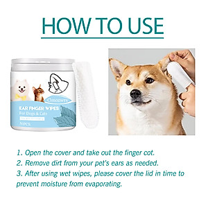 Clmozwrs Ear Finger Wipes for Dogs & Cats - Gently Remove Ear Wax, Debris Sooths Relieve Ear - 50 Count
