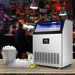 Commercial Ice Maker, 250Lbs/24H Under Counter Ice Machine with 77Lbs Storage Bin, 90 Ice Cubes in 11Min, Stainless Steel Freestanding Ice Making Machine for Business, Water Filter and Scoop Included