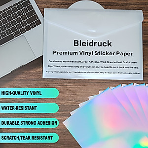 30 Sheets Holographic Printable Sticker Paper 8.25 x 11.7 inch Waterproof Sticker Paper Rainbow Vinyl Sticker Paper for Inkjet/Laser Printer