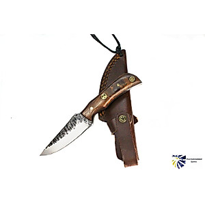 Titan International Knives Handmade Neck Knife Carbon 1080 Steel | Forged Scales Blade Rosewood Handle | Leather Sheath Perfect for Camping and Outdoor Activities