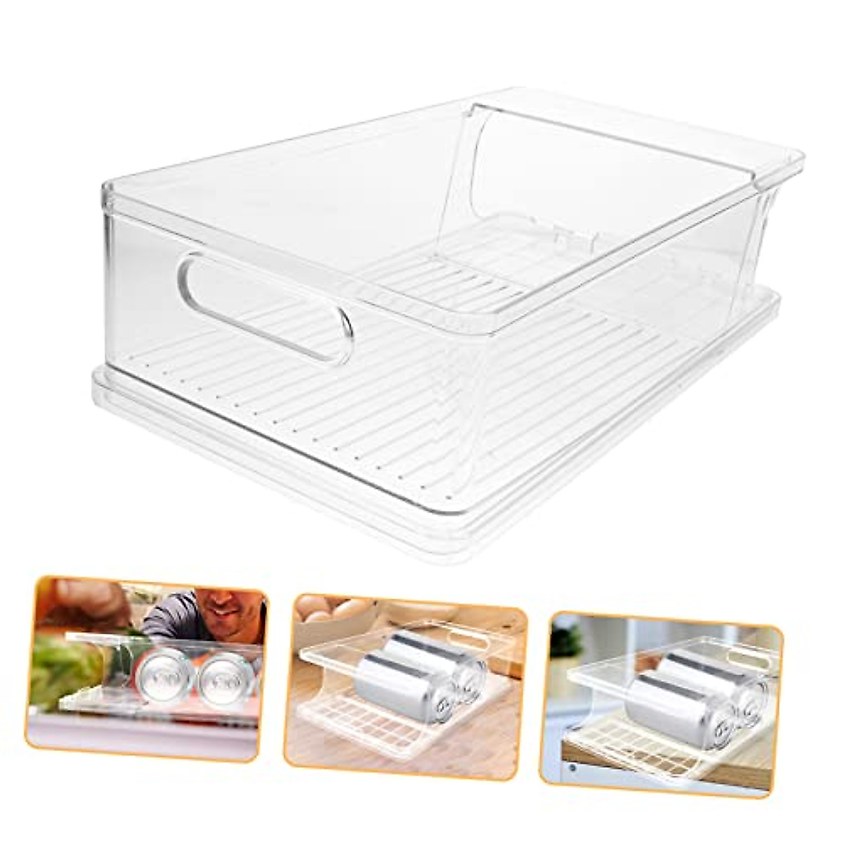 Cabilock Rolling Beverage Storage Box Water Bottle Dispenser Clear Container Clear Container with Lid Clear Soda Can Organizer Bottle Storage Holder Rack Stackable Can Rack Organizer Drinks