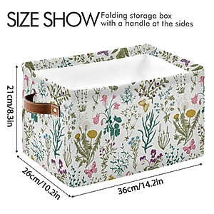 JUMBEAR Herbs and Flowers Rectangular Storage Bin 2 Pack, Collapsible Organizer Canvas Storage Basket with Handles for Closet, Office, Nursery, Home Decor