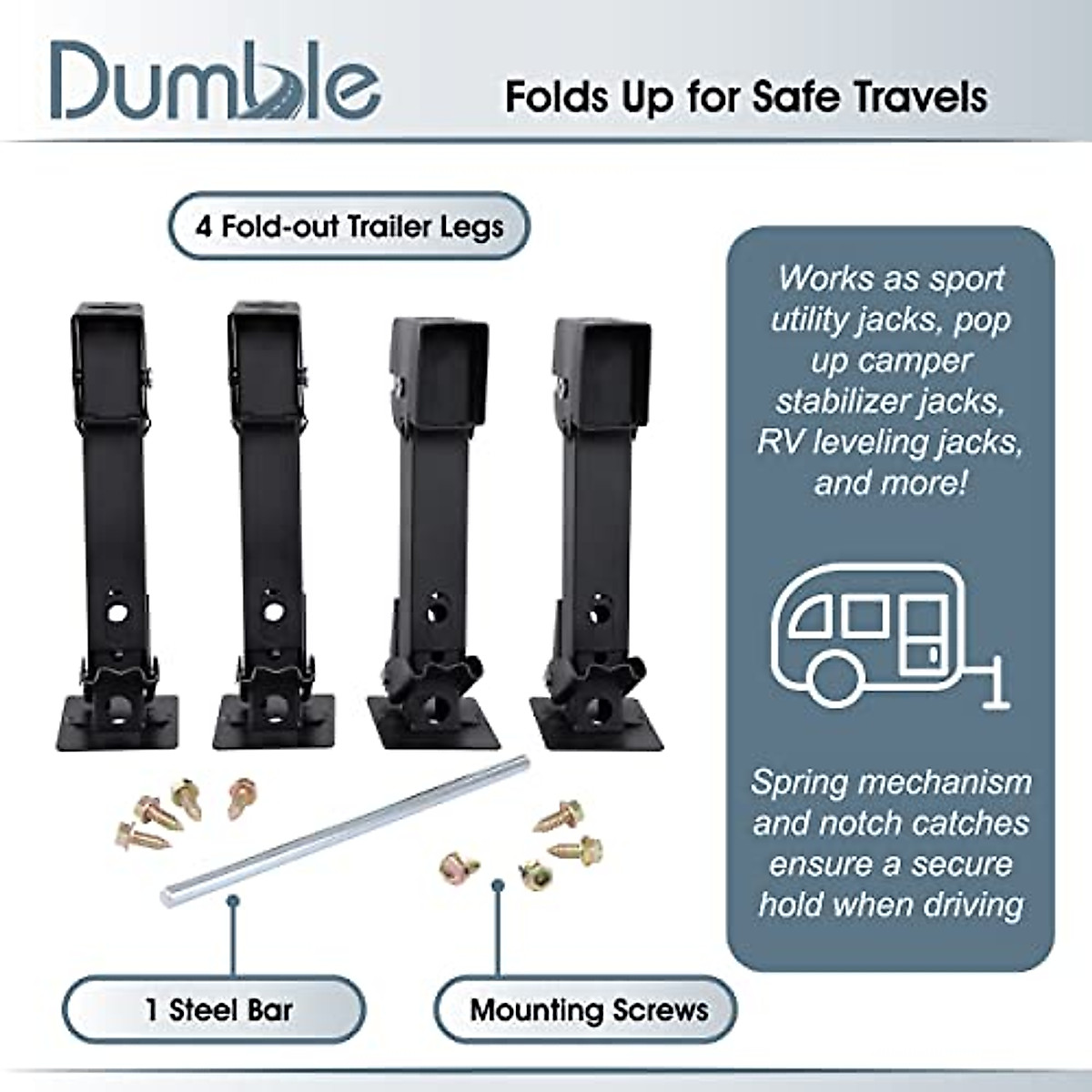 Dumble RV Stabilizer Jacks - 4pk Attachable Telescoping Travel Trailer Jack Stabilizer Stands and Jack Rod