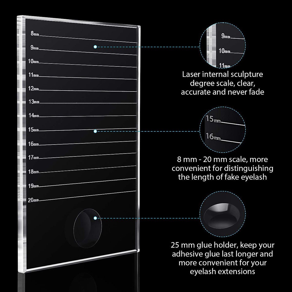 5.9 x 3.94 x 0.31 Inch Eyelash Crystal Pallet Eyelash Extension Pallet Bigger Size Glass Pallet Lashes False Lash Tray Strip Adhesive Glue Holder for Eyelash Extensions (Glue Circle)