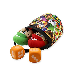 Super Mario Brothers Collapsible Nylon Gift Basket Bucket Tote Bag (One Size, Black/Multi)