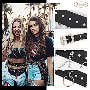 JASGOOD Punk Black Waist Chain Belt Women Leather Rave Body Goth Accessories Jewelry for Girls (Black,Suit for Waist Size 27"-33")