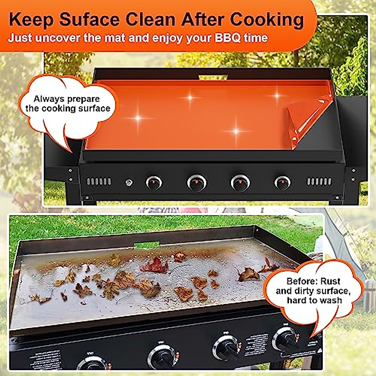 36’’ Griddle Mat Silicone Protective Cover for Blackstone 36 Inch Grill Accessories, Heavy Duty Silicone Grill Mat Griddle Flat Top Cover Surface Protect from Dust & Rust