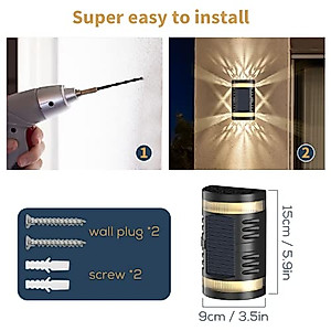 JIALUX Solar Fence Lights,1 Pack Garden Sloar Light [Warm Light/2500K] Solar Outdoor Lights for Garage Landscape Backyard Garden