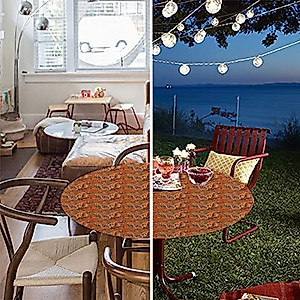 VBTGVE Round Fitted Paisleytablecloth, Paisley Pattern Floral Design with Leaves, Elastic Edge, Suitable for Dining Tables, self-Service Parties and Camping, Fit for 44" Table, Orange Green