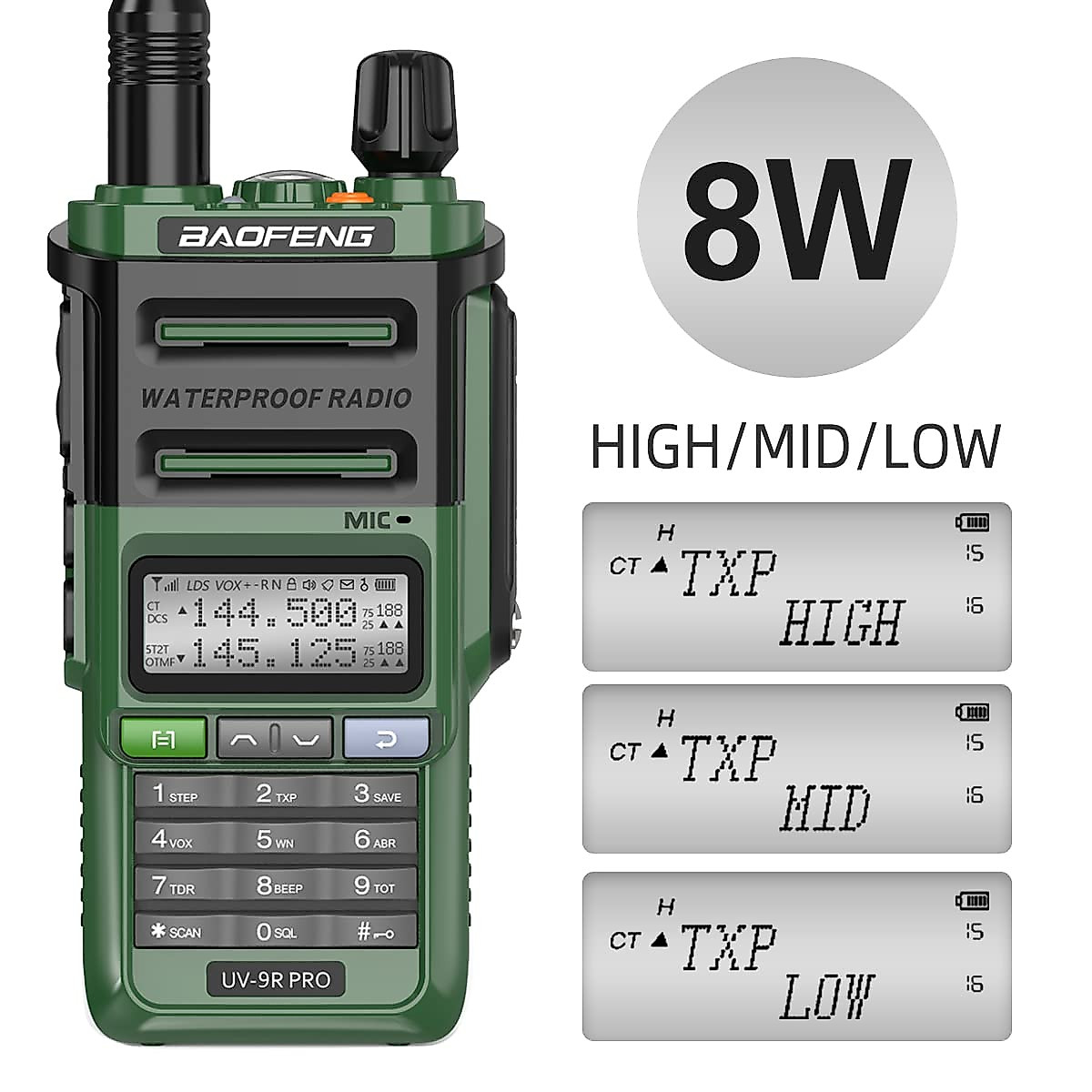 BAOFENG UV-9R Pro Radio Handheld Two Way Radio Dual Band Waterproof Transceiver Long Range Walkie Talkie Rechargeable with Type-C Charger