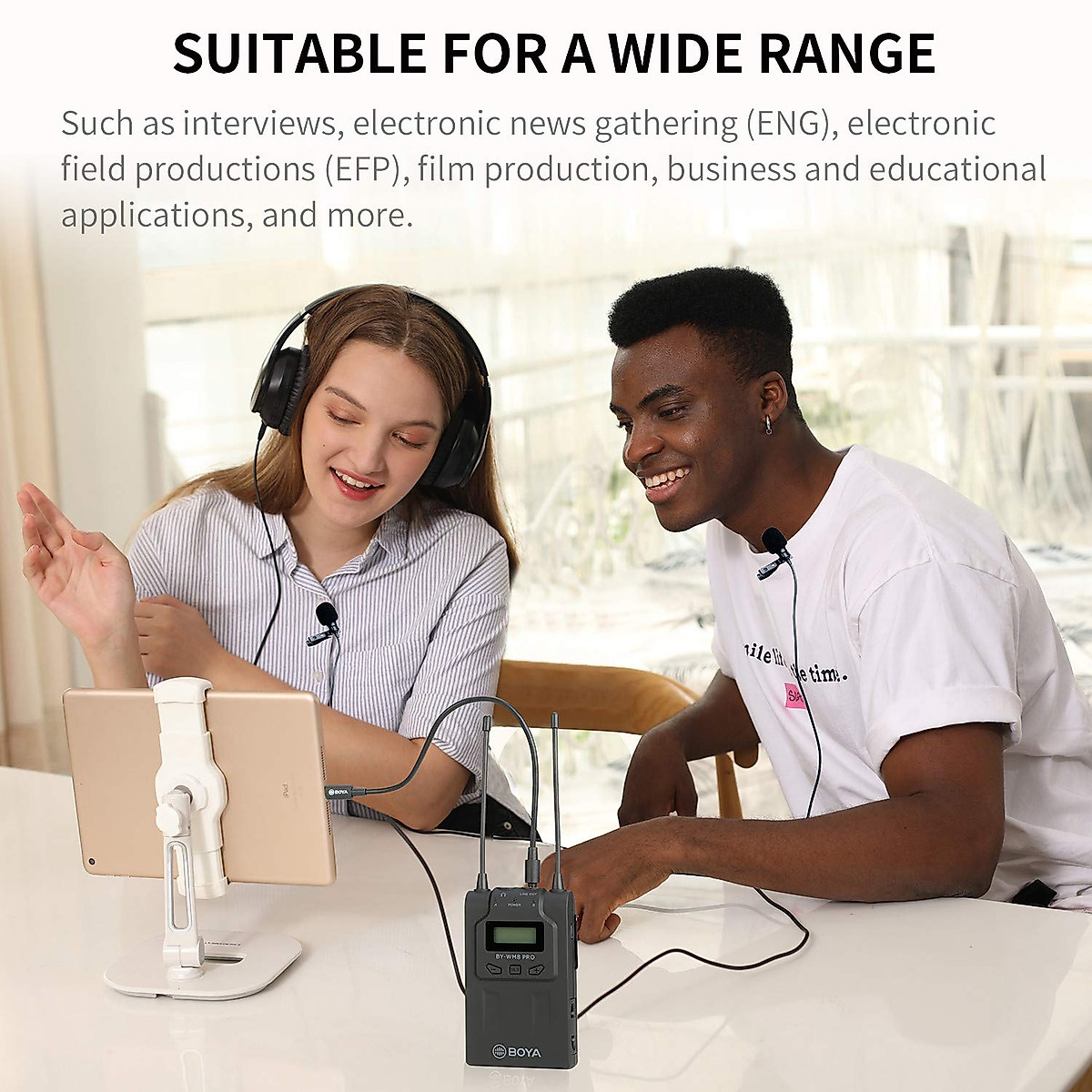 Wireless Lavalier Microphone System for iPhone 11 8 x 7 6 Camera, BOYA Dual-Channel 2 Transmitter & 1 Receiver for DSLR Recorder Samsung Smartphone Youtube Street Interview Facebook Livesteam Vblog
