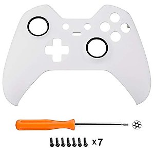eXtremeRate Soft Touch White Replacement Faceplate Front Housing Shell with Thumbstick Accent Rings for Xbox One Elite Remote Controller Model 1698 - Controller NOT Included