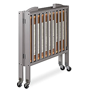 Dream On Me 3 in 1 Portable Folding Stationary Side Crib in Steel Grey, Greenguard Gold Certified, Safety Wheels with Locking Casters, Convertible, 3 Mattress Heights