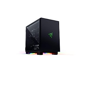 Razer Tomahawk Mini-ITX Gaming Case: Dual-Sided Tempered Glass Swivel Doors, Ventilated Top Panel, Chroma RGB Underglow Lighting, Built-in Cable Management, Classic Black