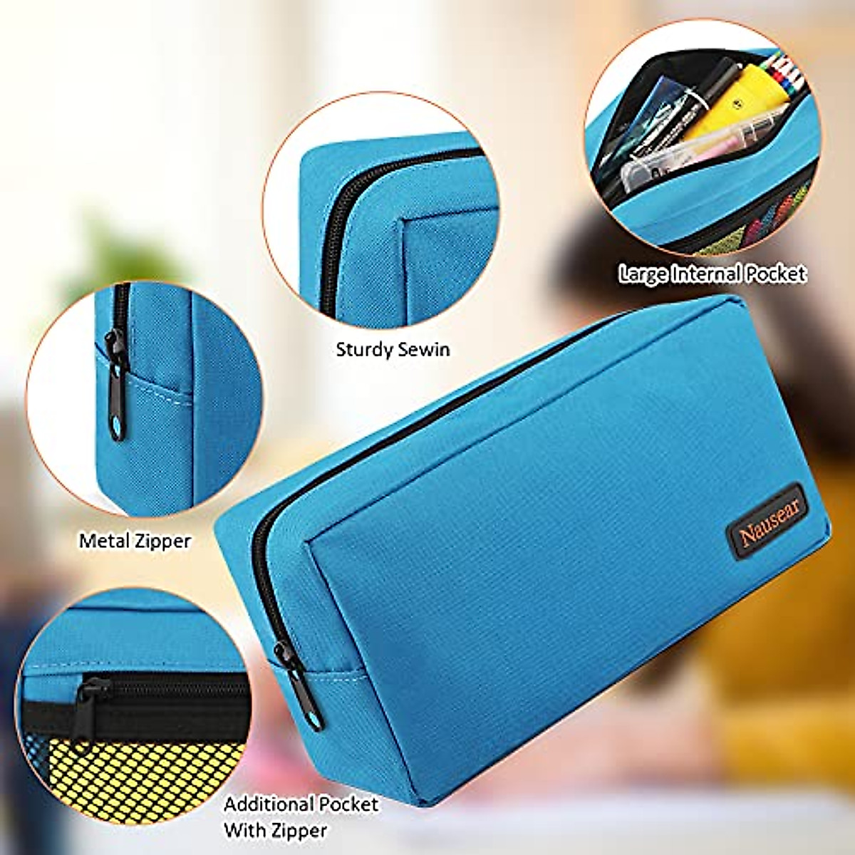Pencil Case Medium Capacity Pen Pouch, Simple Stationery Bag Holder School Supplies for Primary Middle High School College and Office, Idea Gift for Teens Student Adult - Blue