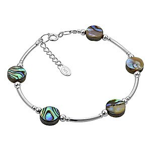 AeraVida Round Abalone Shell .925 Sterling Silver Link Bracelet