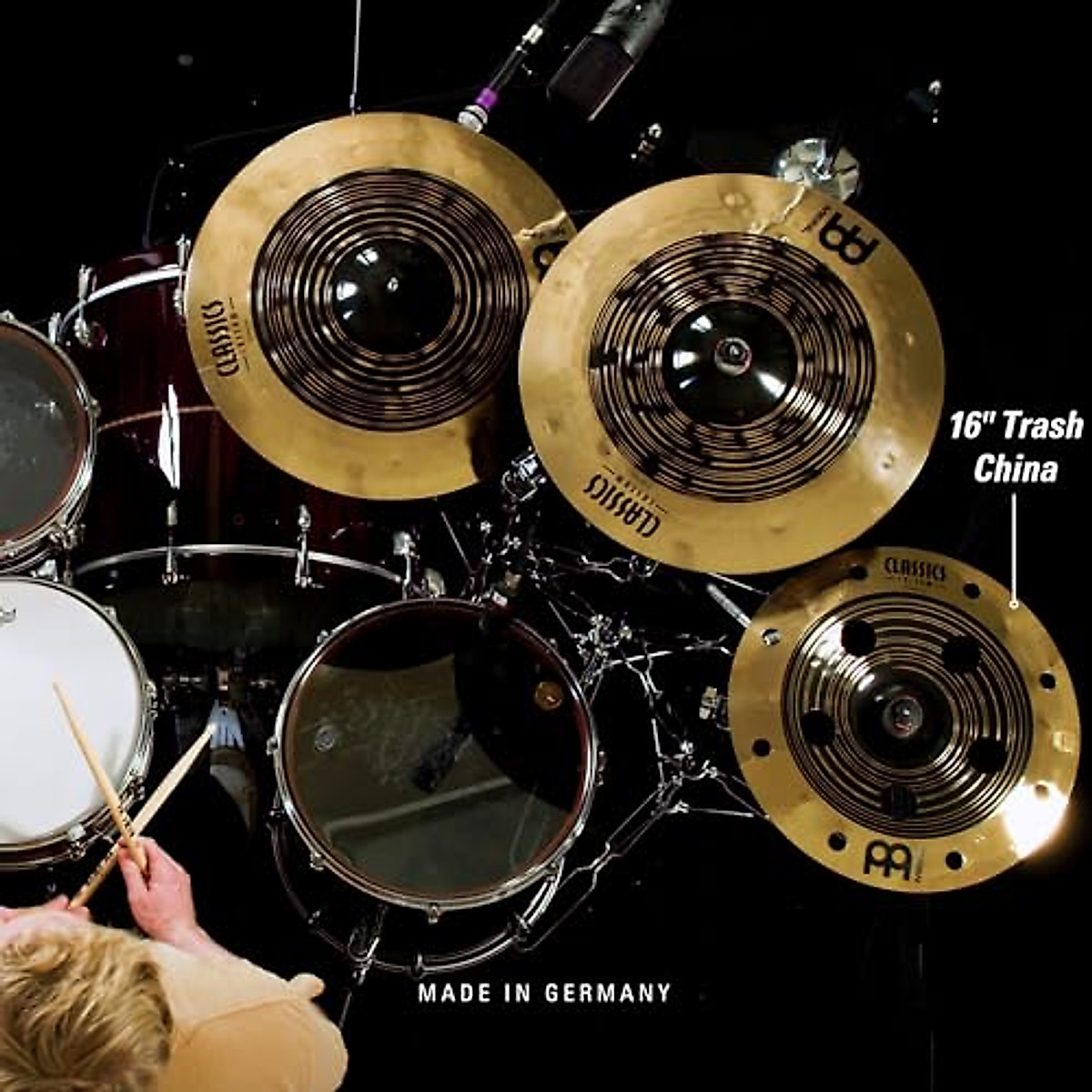 Meinl Cymbals Classics Custom Dual 16" Trash China Cymbal with Holes, Dark and Brilliant Finish — Made in Germany — for Rock, Metal and Fusion, 2-Year Warranty, (CC16DUTRCH)